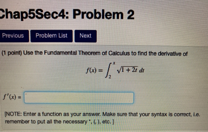 Solved Chap5Sec4: Problem 2 Previous Problem List Next (1 | Chegg.com