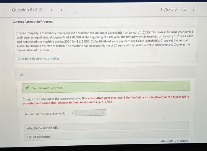 Solved Crane Company, a machinery dealer, leased a machine | Chegg.com