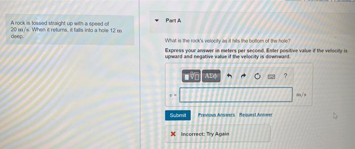 Solved A rock is tossed straight up with a speed of 20 m/s. | Chegg.com