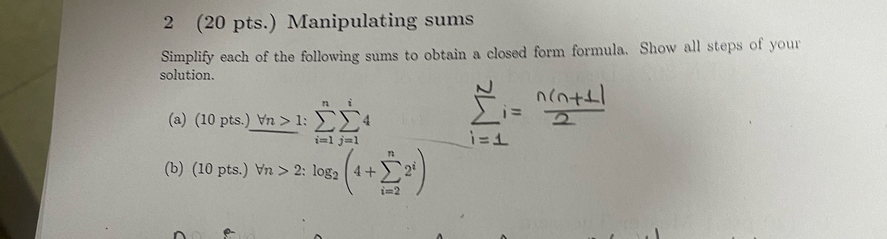 Solved 2 (20 ﻿pts.) ﻿Manipulating sumsSimplify each of the | Chegg.com