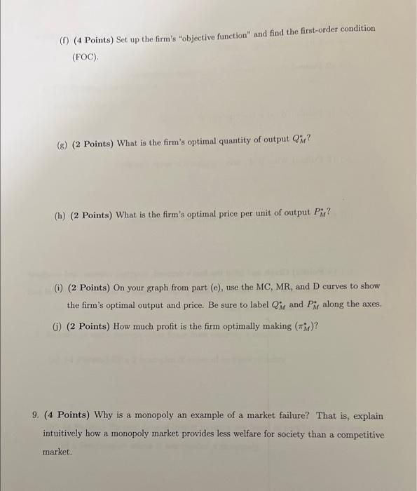 Solved (f) (4 Points) Set up the firm's "objective function" | Chegg.com