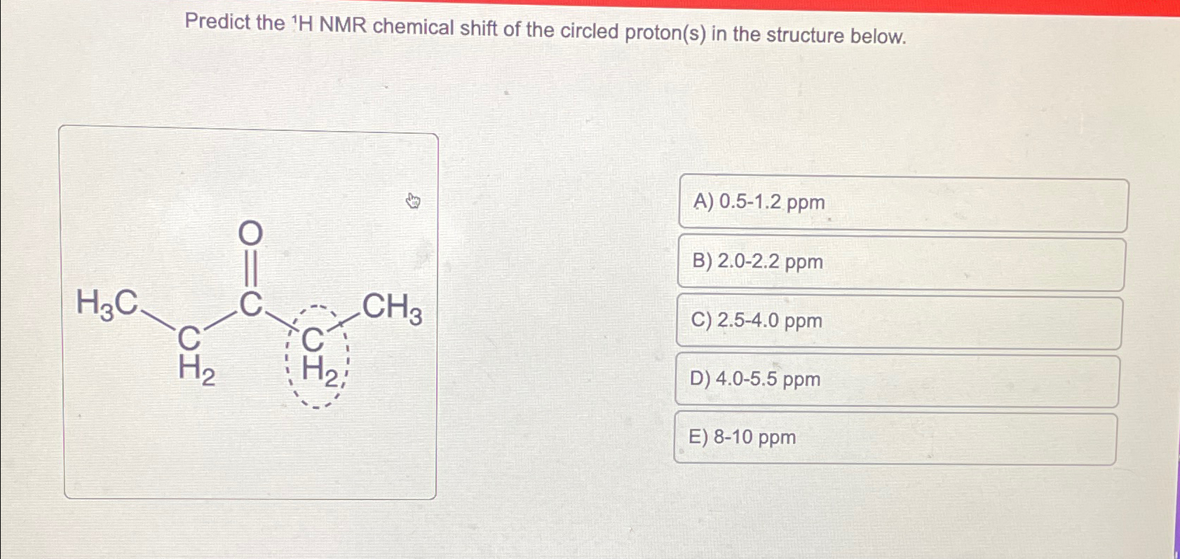 Solved Predict the ?1H ﻿NMR chemical shift of the circled | Chegg.com