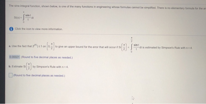 Solved The sine-integral function, shown below, is one of | Chegg.com