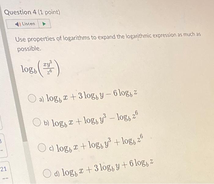 Solved Use properties of logarithms to expand the | Chegg.com