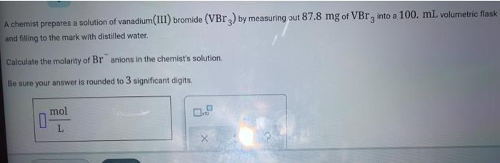Solved A chemist prepares a solution of vanadium(III) | Chegg.com