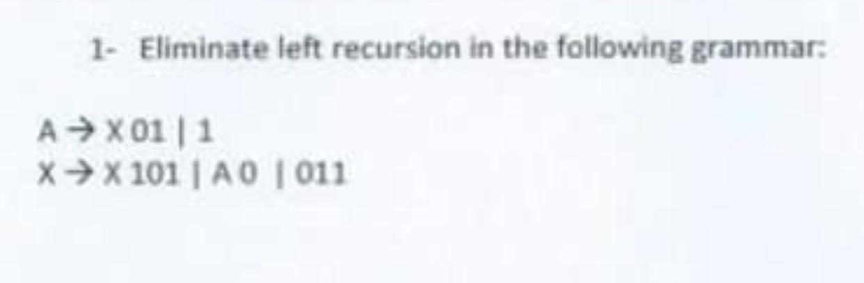 Solved 1- ﻿Eliminate left recursion in the following | Chegg.com