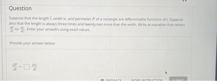 Solved Suppose that the length l, width w, and perimeter P | Chegg.com