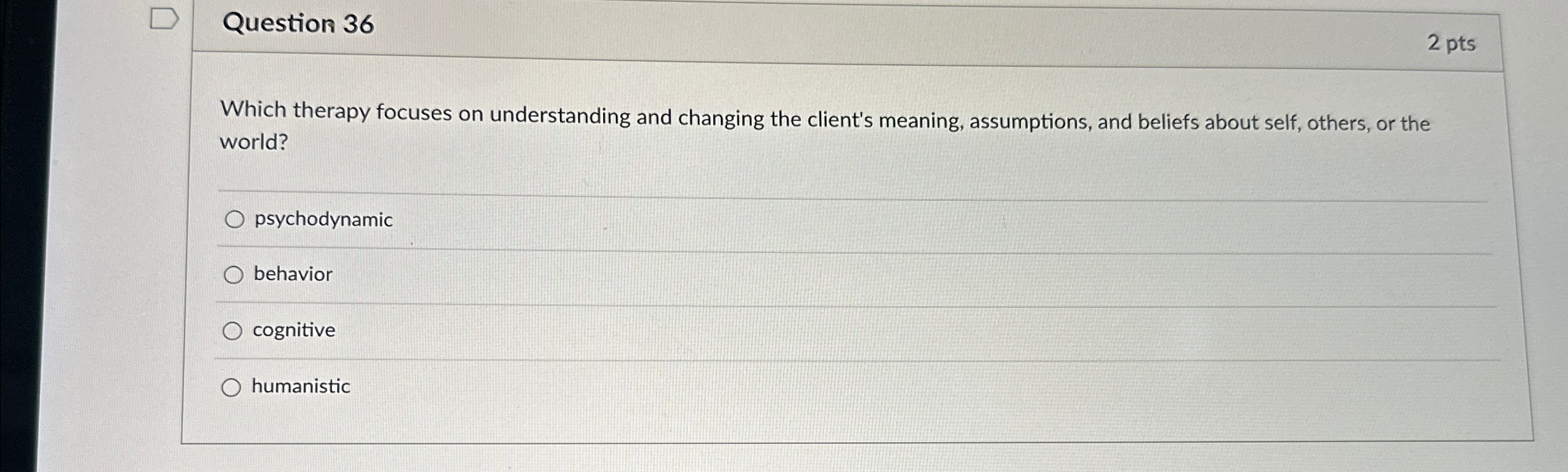 Solved Question 362 ﻿ptsWhich therapy focuses on | Chegg.com