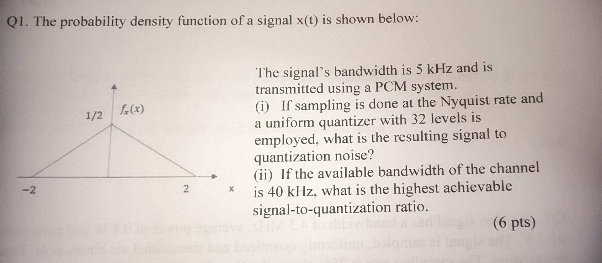 Solved Q1. The probability density function of a signal x(t) | Chegg.com