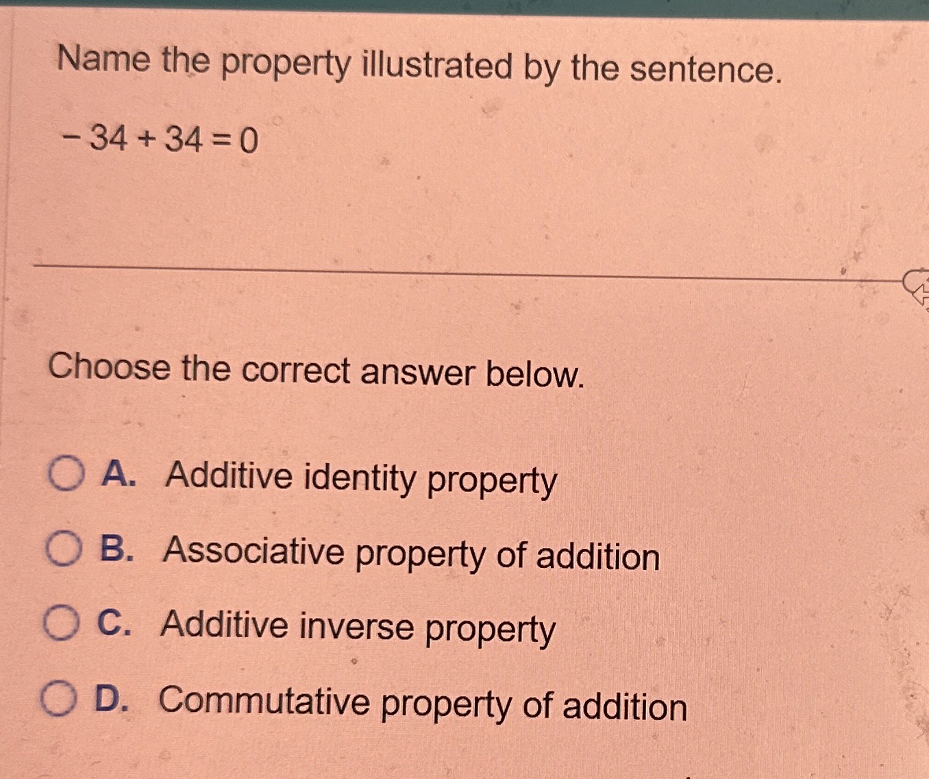 Solved Name the property illustrated by the | Chegg.com