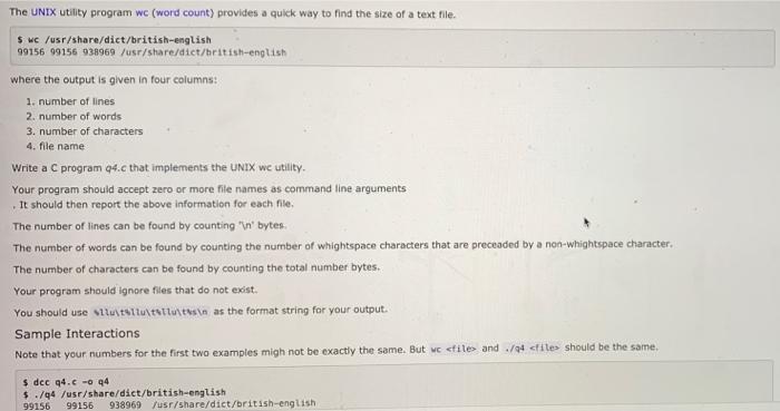 Solved The Unix Utility Program Wc Word Count Provides A