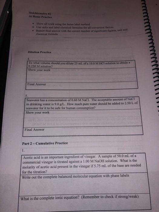 Solved m Stoichiometry #2 At Home Practice • Show all work | Chegg.com