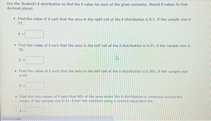 Solved se the Student's t-distribution to find the t-value | Chegg.com