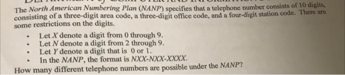 Solved The North American Numbering Plan (NANP) specifies | Chegg.com