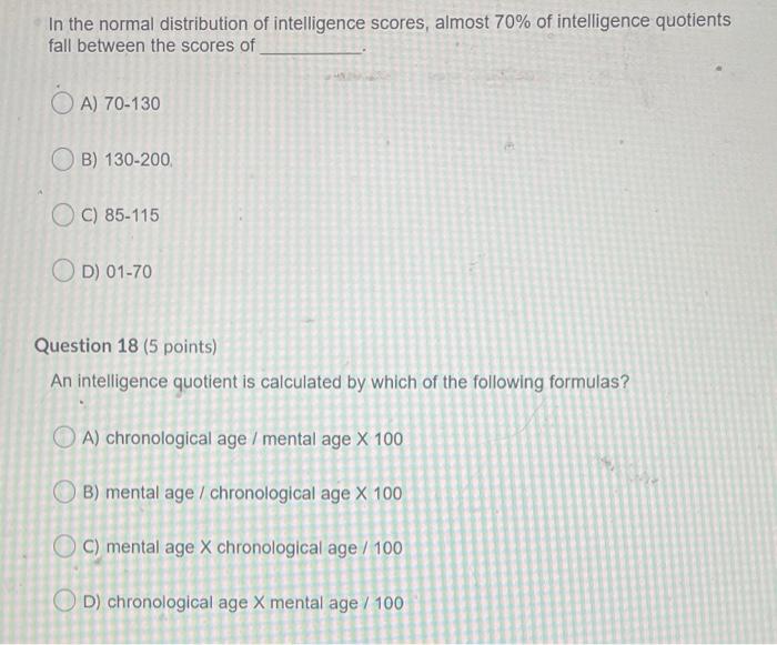 Solved In the normal distribution of intelligence scores, | Chegg.com