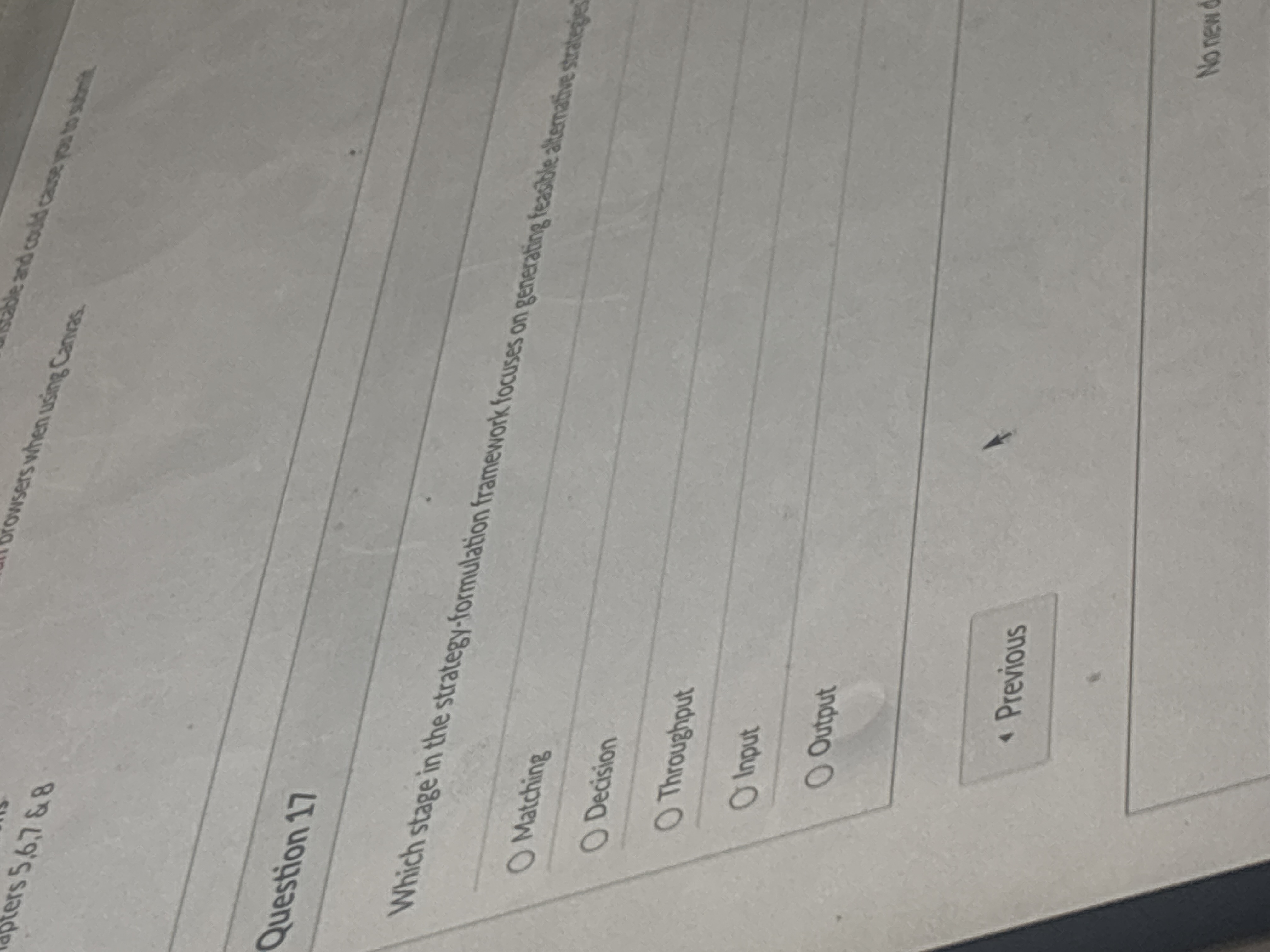 Solved Question 17Which stage in the strategy-formulation | Chegg.com