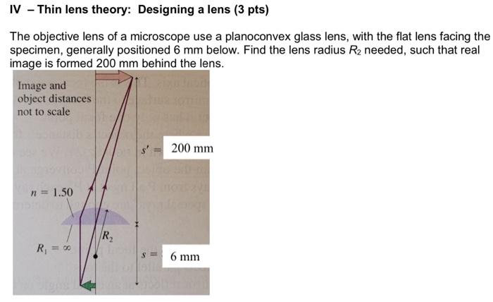 Solved IV - Thin lens theory: Designing a lens (3 pts) The | Chegg.com