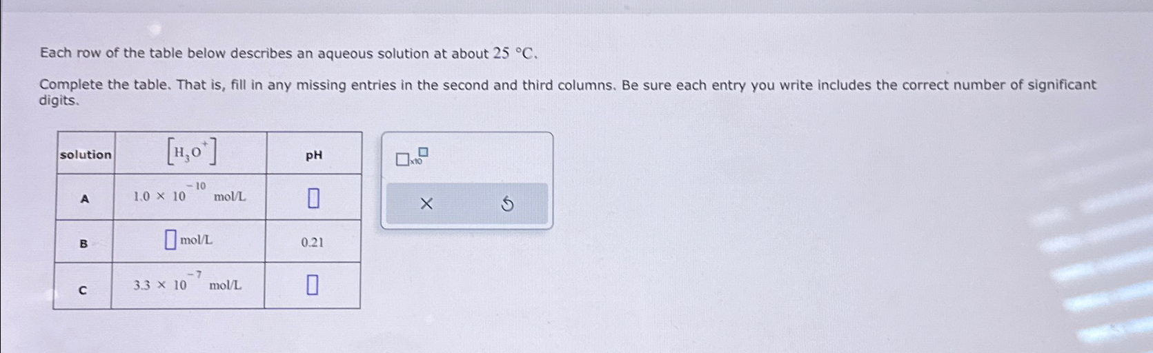 Each row of the table below describes an aqueous | Chegg.com