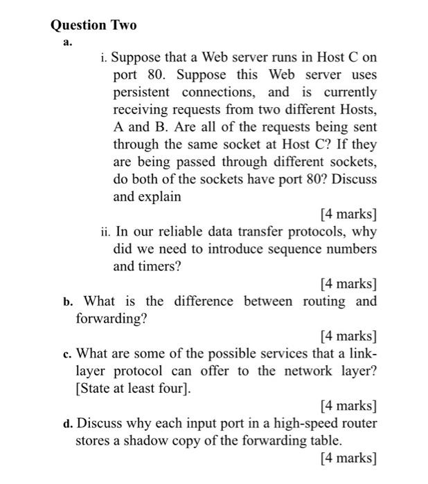 Solved Question One a. Suppose a process in Host C has a UDP | Chegg.com