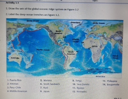 Solved Activity 3.1Draw the axis of the global oceanic ridge | Chegg.com