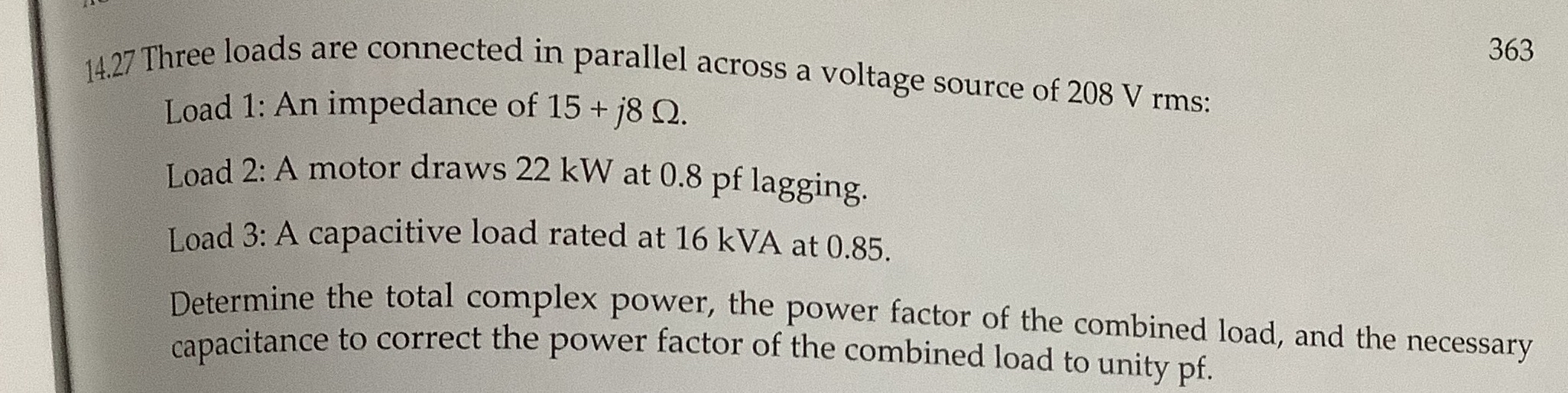 Solved 14.27 ﻿Three loads are connected in parallel across a | Chegg.com