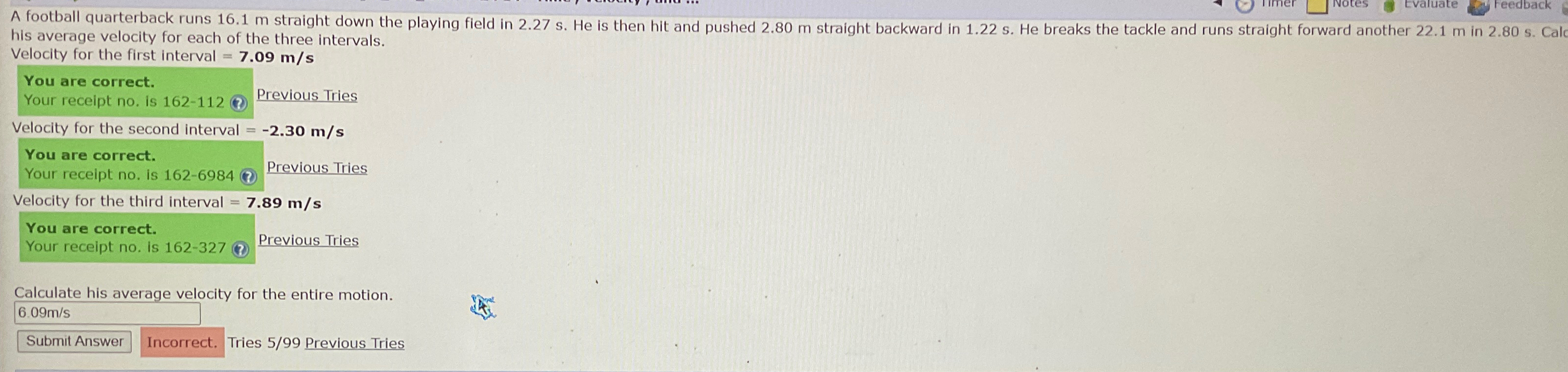 Solved his average velocity for each of the three | Chegg.com