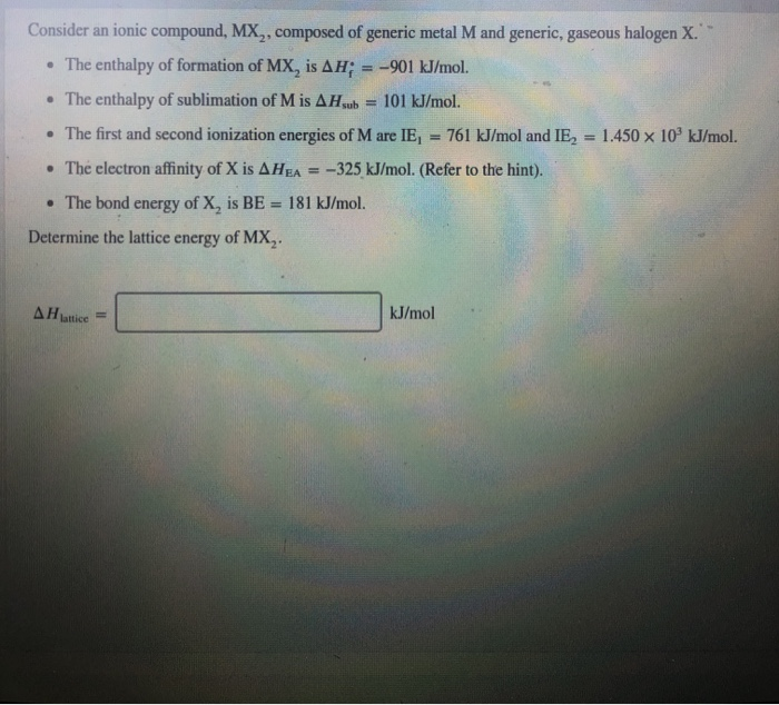 Solved Consider an ionic compound, MX, composed of generic | Chegg.com