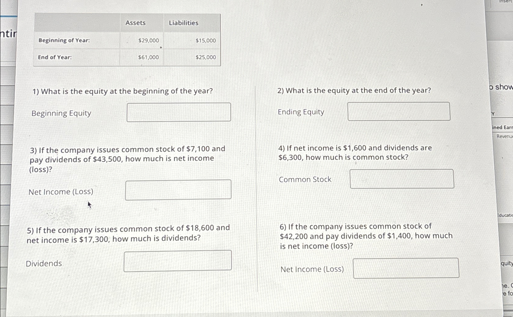Solved \table[[,Assets,Liabilities],[Beginning of | Chegg.com