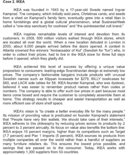 Solved Case 2. IKEA IKEA was founded in 1943 by a | Chegg.com