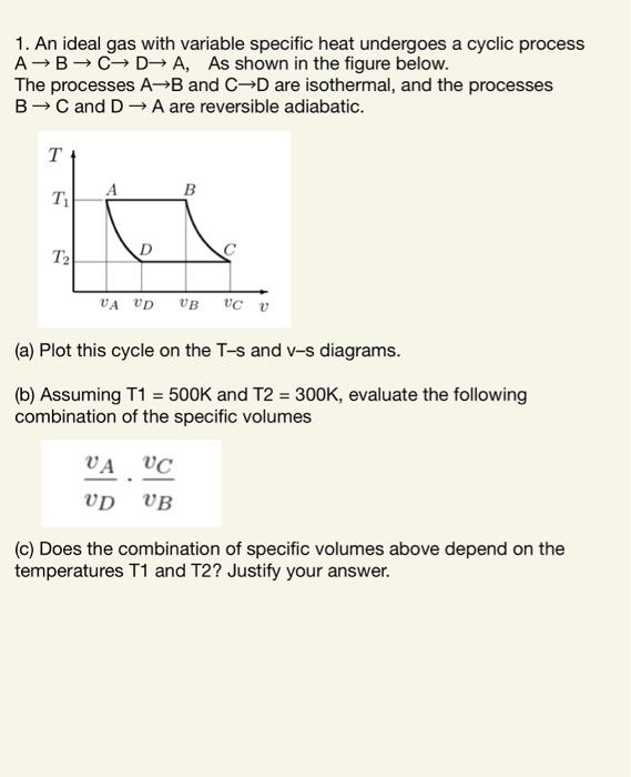 Solved 1. An ideal gas with variable specific heat undergoes | Chegg.com