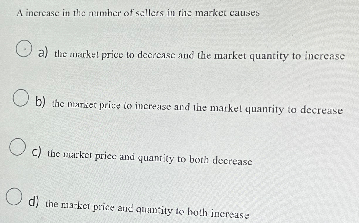 Solved A increase in the number of sellers in the market | Chegg.com
