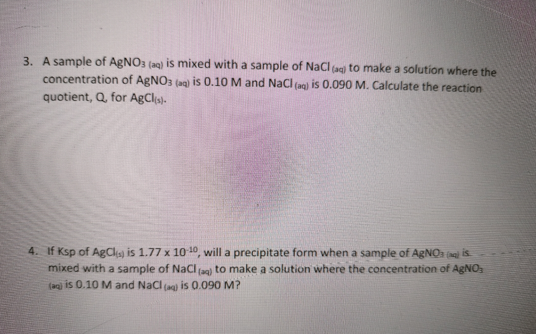 Solved A sample of AgNO3(aq) ﻿is mixed with a sample of | Chegg.com