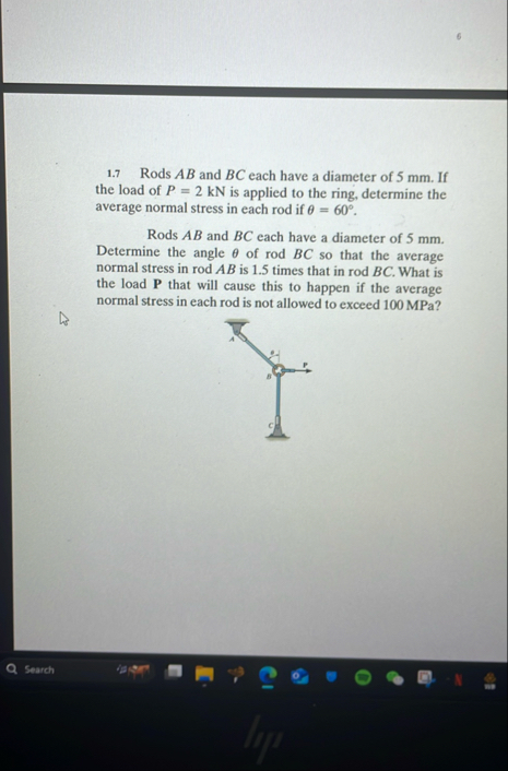 Solved 61.7 ﻿Rods AB ﻿and BC ﻿each have a diameter of 5 ﻿mm | Chegg.com