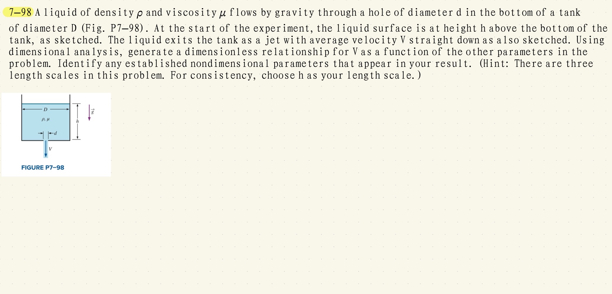 Solved 7-98 ﻿A 1 ﻿iquid of density ρ ﻿and viscosity μ ﻿flows | Chegg.com