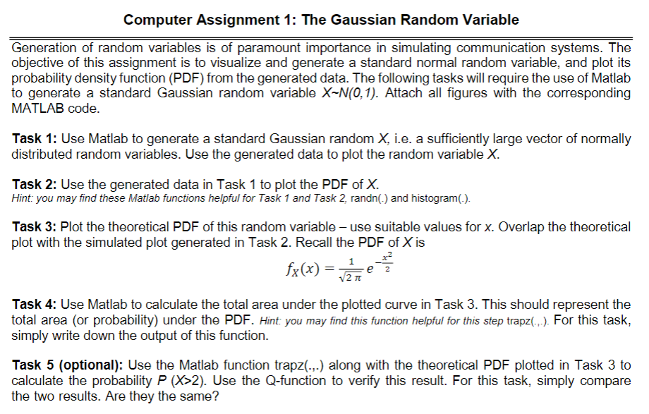 Computer Assignment 1: The Gaussian Random | Chegg.com