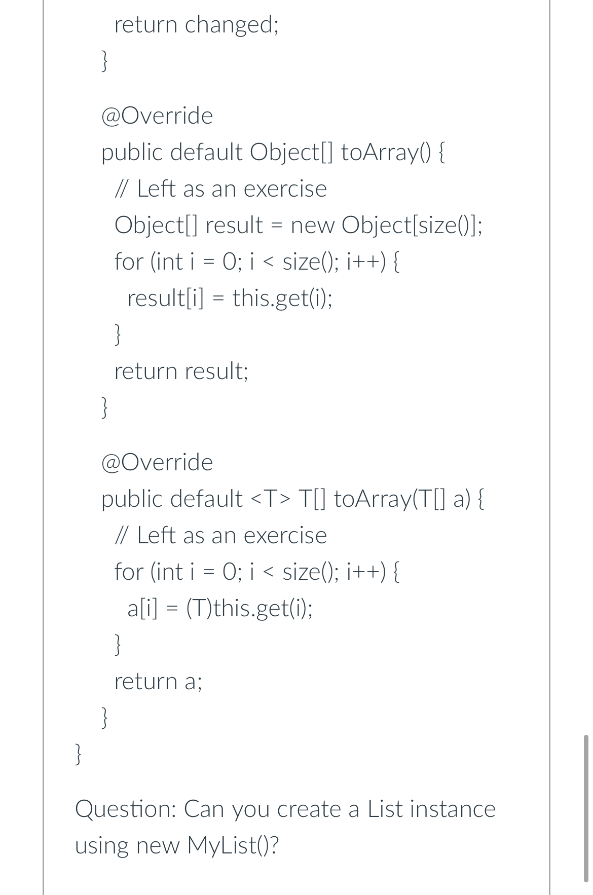 Solved Question: Can you create a List instance using new | Chegg.com