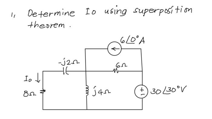 Solved 1, Determine Io using superposition theorem. | Chegg.com
