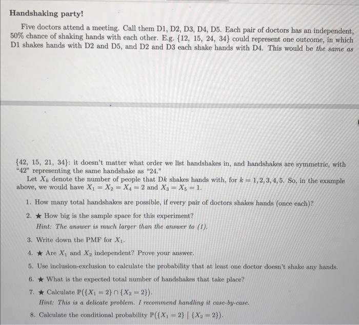 Solved Handshaking party! Five doctors attend a meeting. | Chegg.com