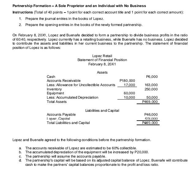 Solved Partnership Formation - A Sole Proprietor and an | Chegg.com