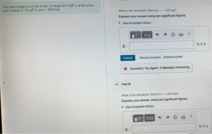 Solved Two point charges lie on the x axis. A charge of | Chegg.com
