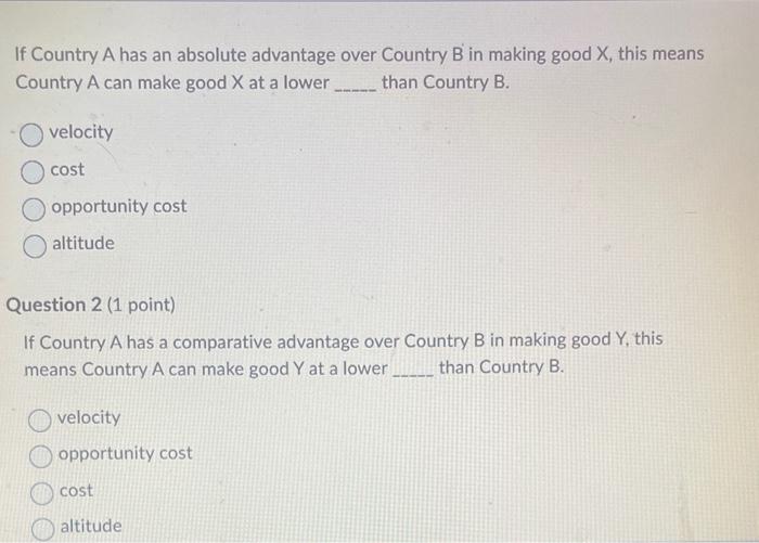 Solved If Country A has an absolute advantage over Country B | Chegg.com
