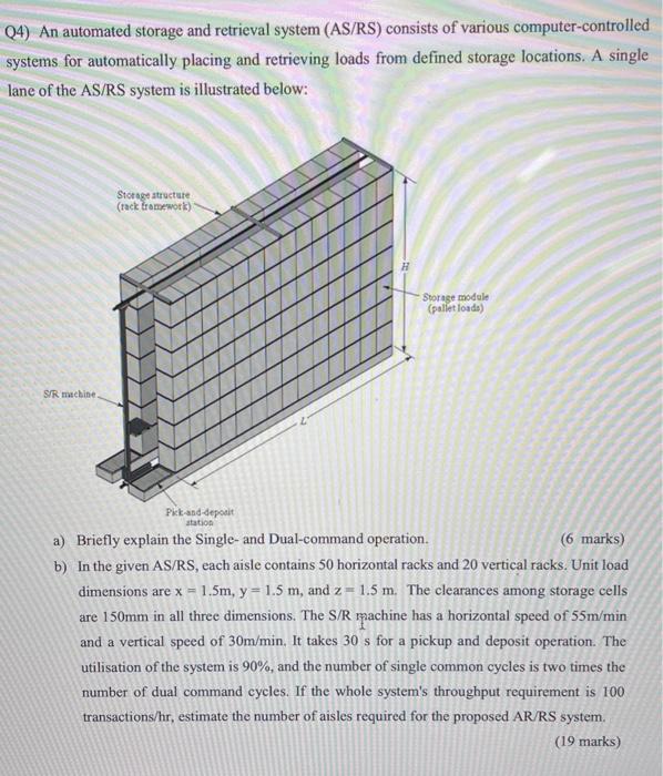 Solved Q4) An automated storage and retrieval system (AS/RS) | Chegg.com