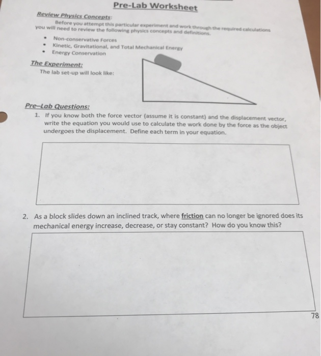 Solved Pre-Lab Worksheet Review Physics Concepts Before you | Chegg.com