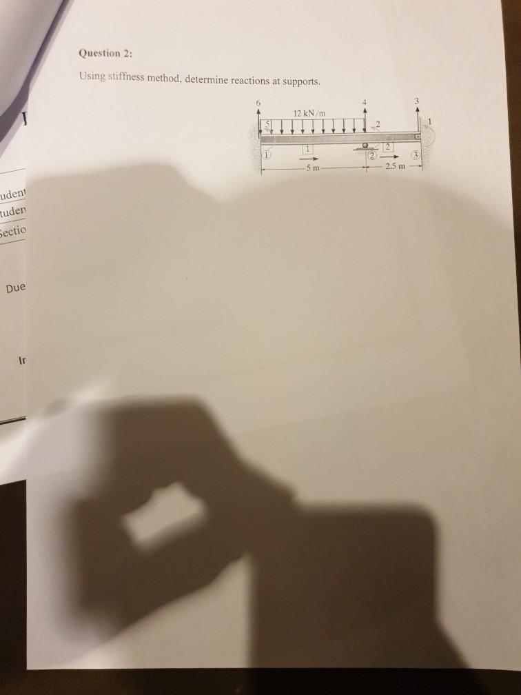 Solved Question 2: Using stiffness method, determine | Chegg.com