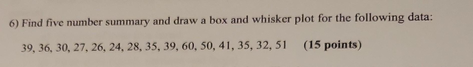 Solved find five numbers summary and draw a box and whisker | Chegg.com