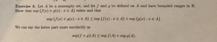 Solved Exercise 3. Let A be a nonempty set, and let f and g | Chegg.com