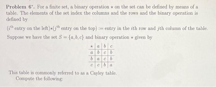 Solved Problem 6∗. For a finite set, a binary operation ⋆ on | Chegg.com