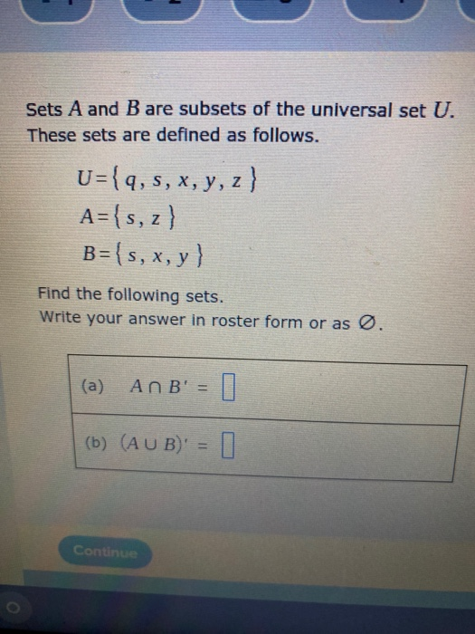 Solved Sets A and B are subsets of the universal set U. | Chegg.com