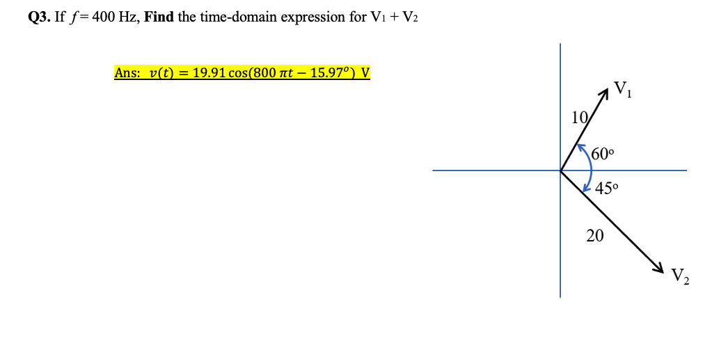 Q3. ﻿If f=400Hz, ﻿Find the time-domain expression for | Chegg.com