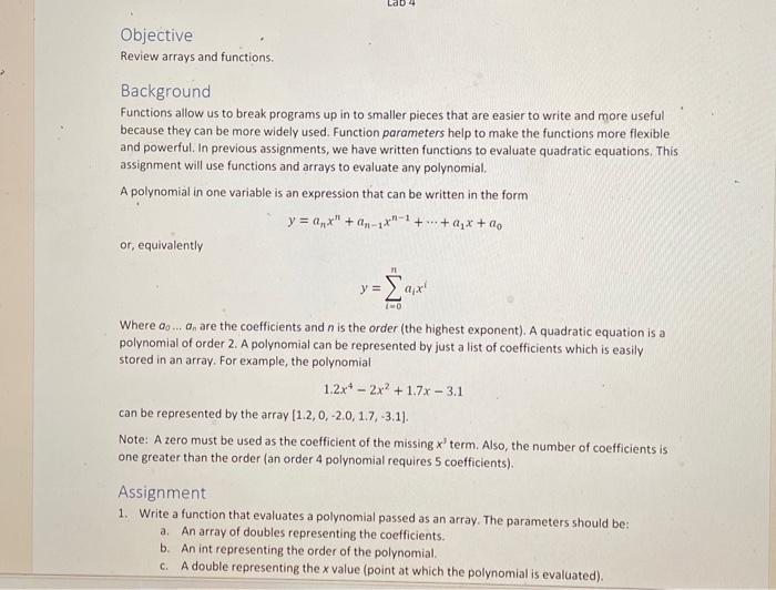 Solved Review arrays and functions. Background Functions | Chegg.com